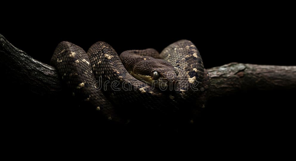 Serpentine Shadow: a Darkly Majestic Python Resting on a Branch Stock Illustration ...