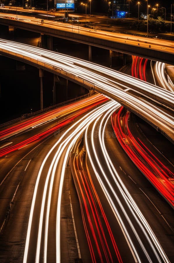 Serpentine Urban Freeway at Night Stock Photo - Image of cars, light ...