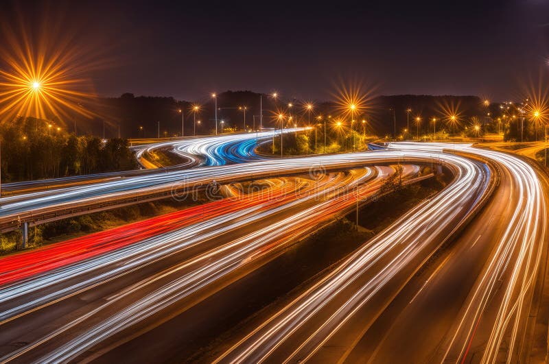 Serpentine Urban Freeway at Night Stock Photo - Image of urban ...