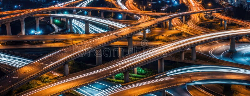 Serpentine Urban Freeway at Night Stock Photo - Image of infrastructure ...