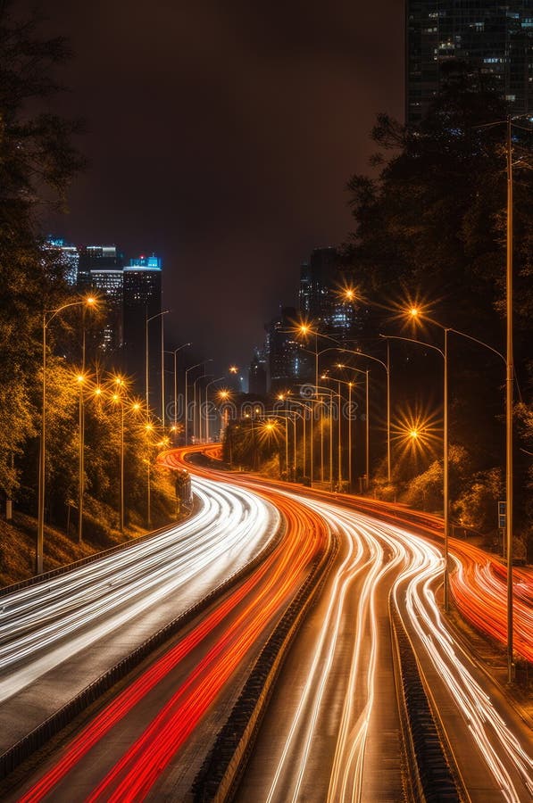 Serpentine Urban Freeway at Night Stock Photo - Image of freeway, night ...