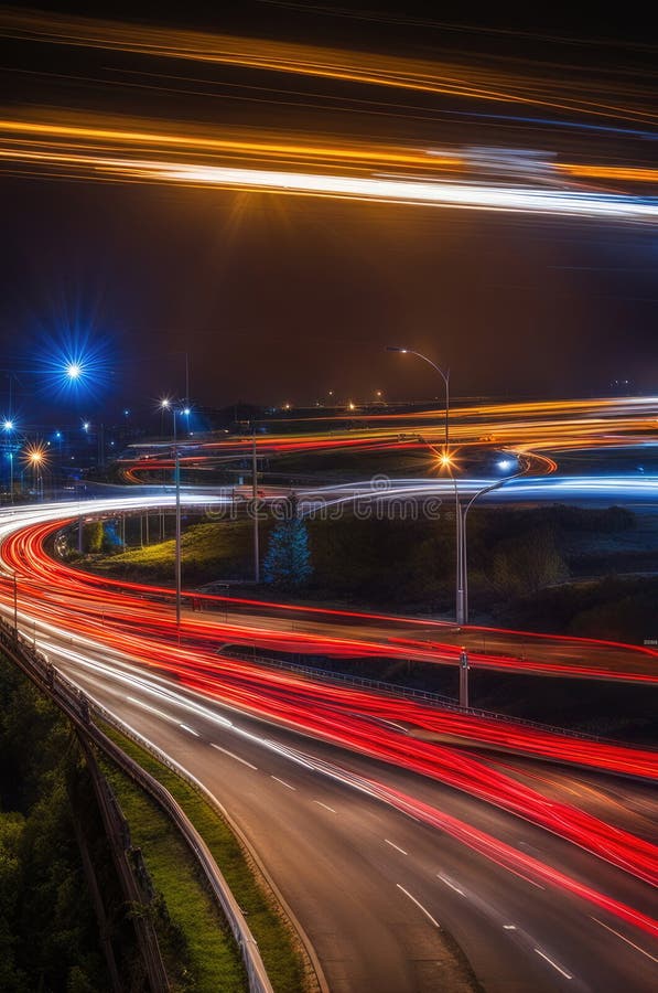 Serpentine Urban Freeway at Night Stock Photo - Image of trails ...