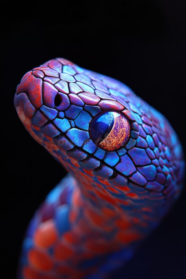 Serpiente Colorida Mirando Sus Escalas Y Ojos Stock de ilustración ...