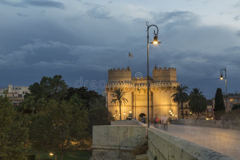 Serrano Gate or Torres De Serrano from the Bridge, Front View. Valencia ...
