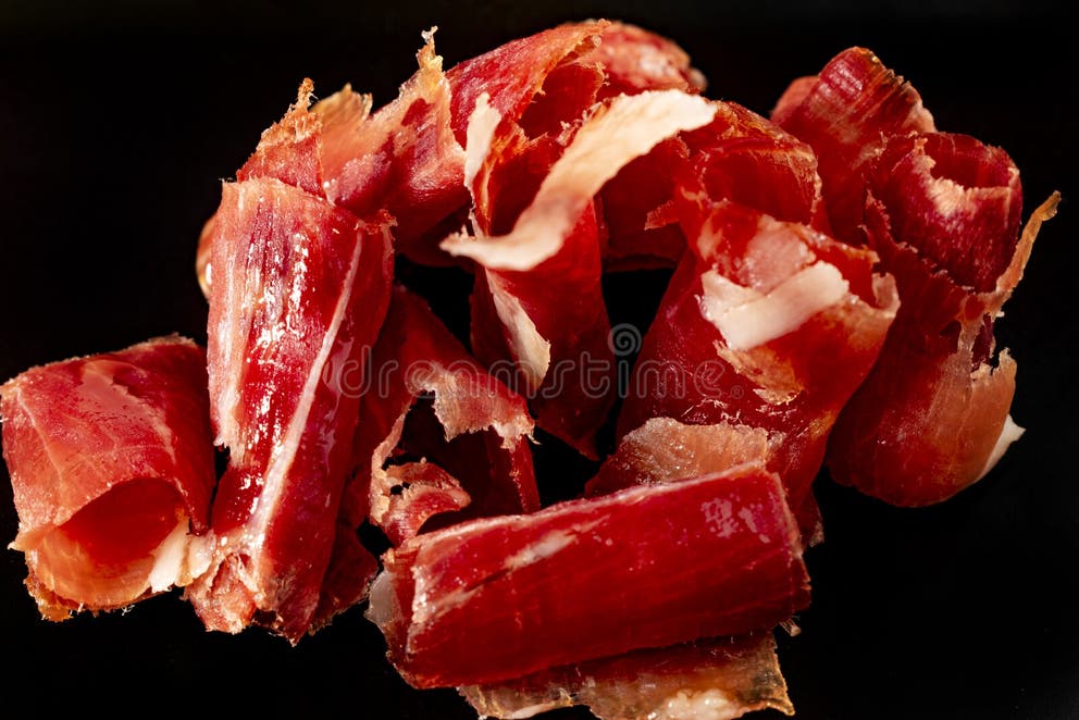 Serrano Ham Cut on Black Background Stock Image - Image of healthy ...