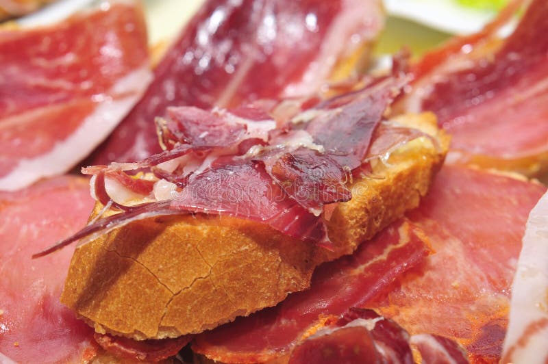 Serrano ham tapas stock photo. Image of bread, jabugo - 26376332