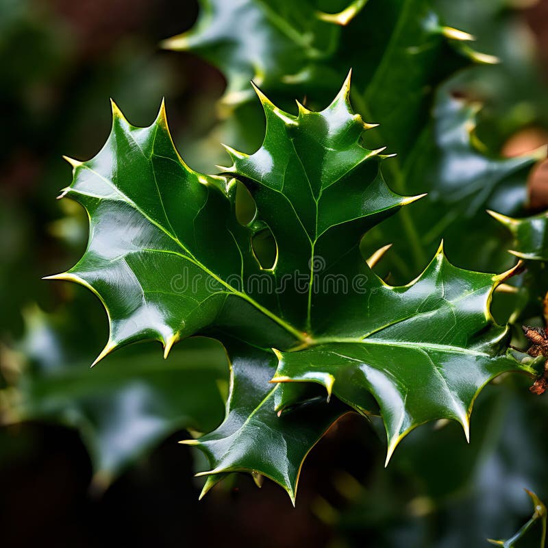 A Serrated Holly Leaf with Sharp Spines Along the Edges and a Stock ...