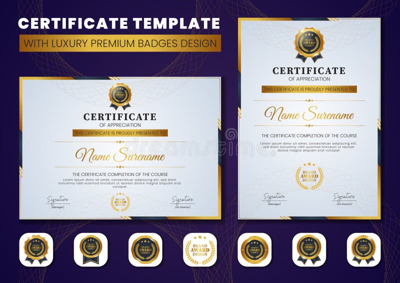 Certificate Template Luxury Premium with Badges Diploma Design Stock ...