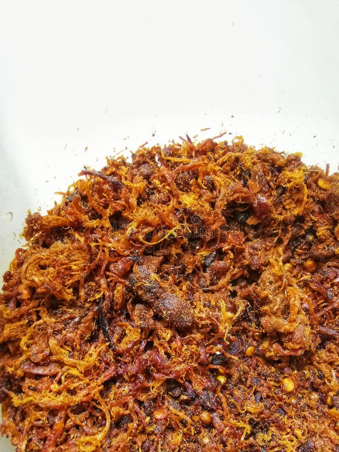 Serunding Daging or Spiced Beef Flakes with White Background Stock ...