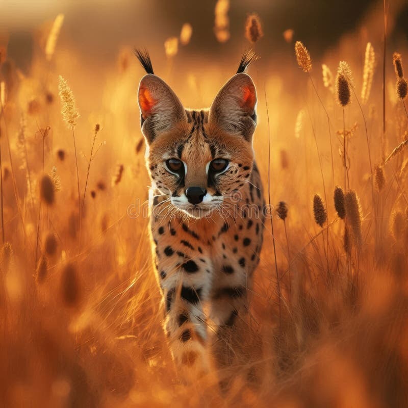 Serval on the Hunt stock illustration. Illustration of hunting - 365901412
