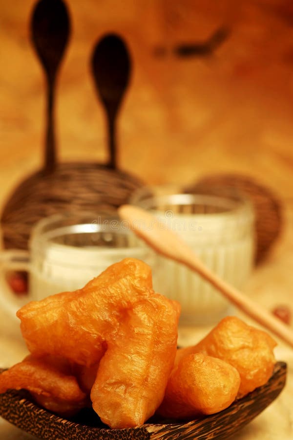 Served Breakfast with Deep-fried Dough Stick and Soybean Milk in the ...