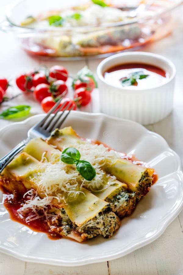 Pasta Cannoli with Cheese and Meat Stock Photo - Image of cuisine ...