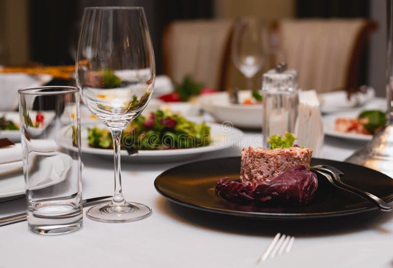 Served Dinner Table in a Restaurant Stock Image - Image of cutlery ...