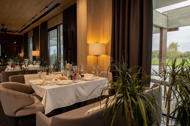 Served Dinner Table in a Restaurant. Restaurant Interior Stock Photo ...