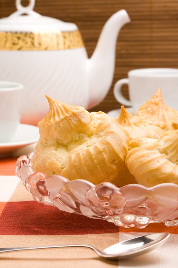 Served Eclairs on a Glass Plate Stock Image - Image of food, glass ...