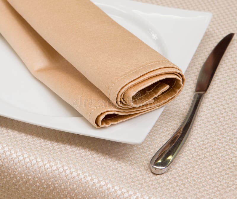 Served Empty Plate with Napkin Ready for Food Stock Photo - Image of ...