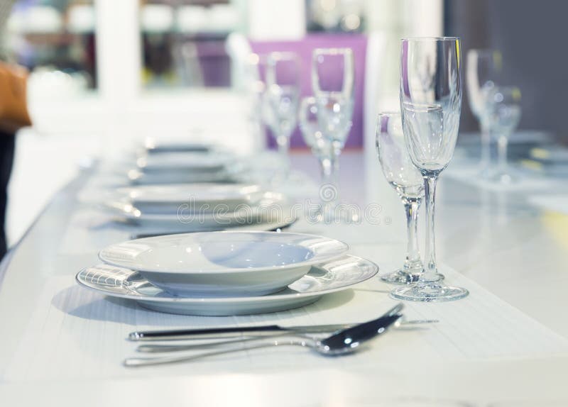 Served Fashion Table in White Colors Stock Photo - Image of fork, event ...