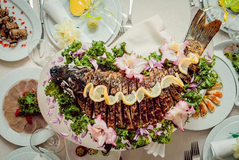 Served Festive Table. Public Holiday. Food Background. Stock Photo ...