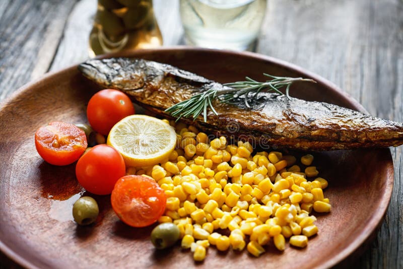 Served fish with vegetable stock image. Image of healthy - 108259417