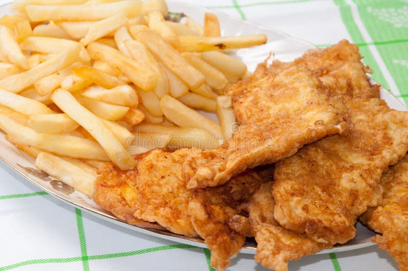 Served Fried Chicken Breast and French Fries Stock Image - Image of ...