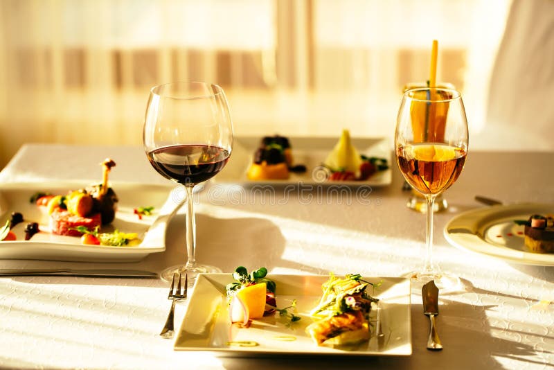 Served meal with drinks stock image. Image of plate, holiday - 70208581