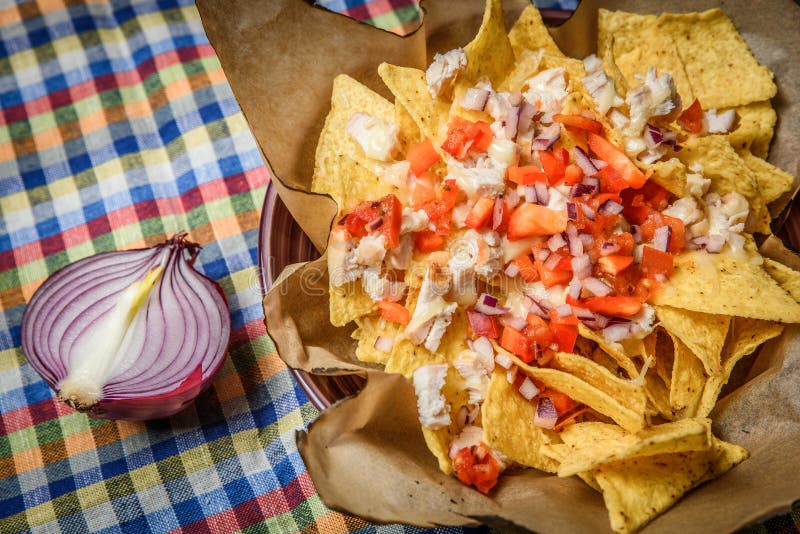 Served Nachos with Red Onion Stock Photo - Image of food, gastronomy ...
