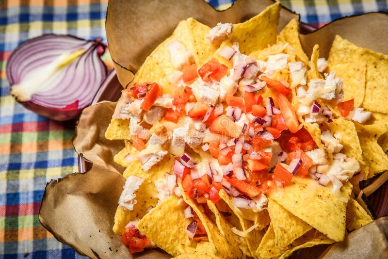 Served Nachos with Red Onion Stock Photo - Image of nachos, table: 89082282