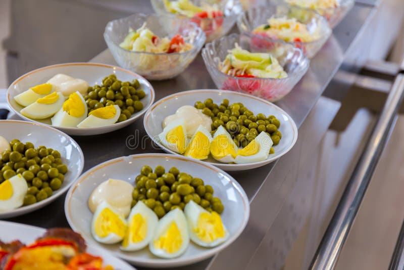 Served Plates with Tasty Meal Close Up View. Stock Image - Image of ...