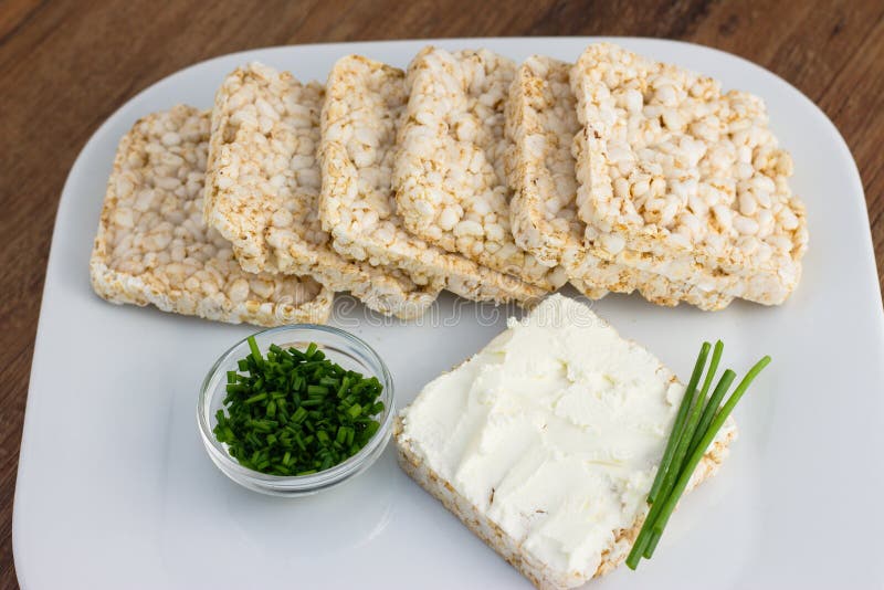 Healthy Eating - Rice Cakes with Cheese Stock Image - Image of puffed ...