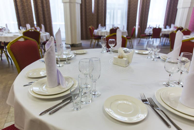 Served Round Table in Restaurant Stock Photo - Image of celebration ...