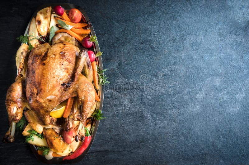 Served Split Roasted Stuffed Turkey Stock Image - Image of vegetables ...