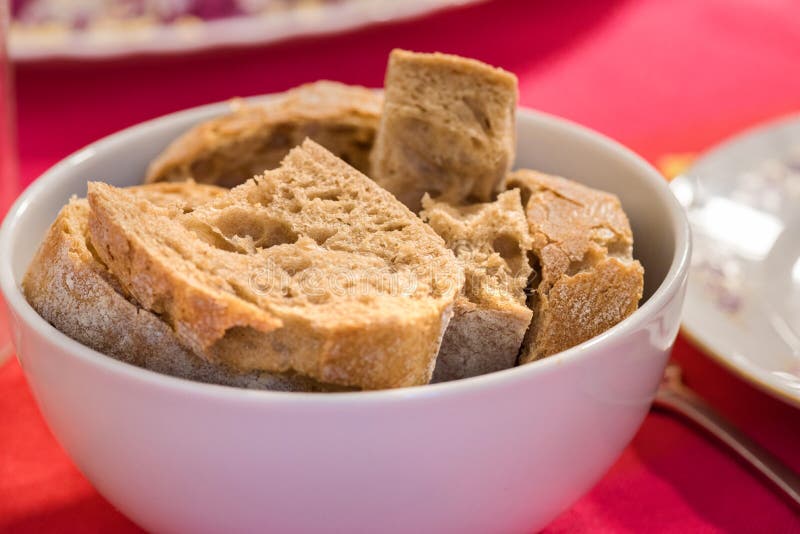 Served Table with Bread on the Plate Stock Photo - Image of arrangement ...