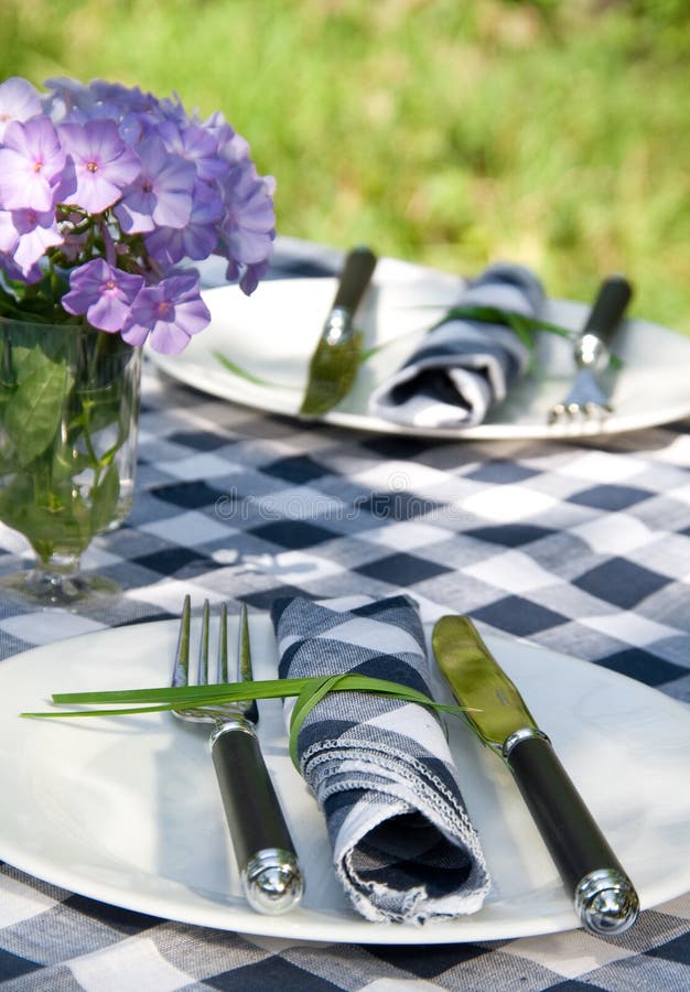 The Served Table with Bunch of Flowers Stock Photo - Image of objects ...