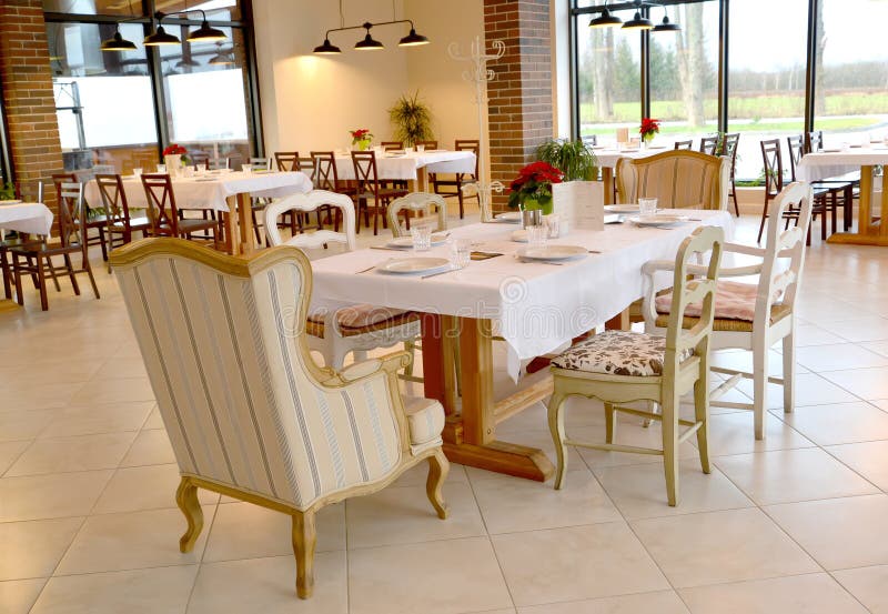 Served Table and Chairs in the Restaurant Room. Interior Stock Photo ...