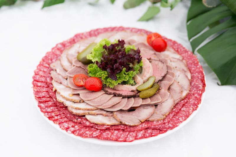 Served Table Layout with Meat Snack Plate Stock Photo - Image of ...