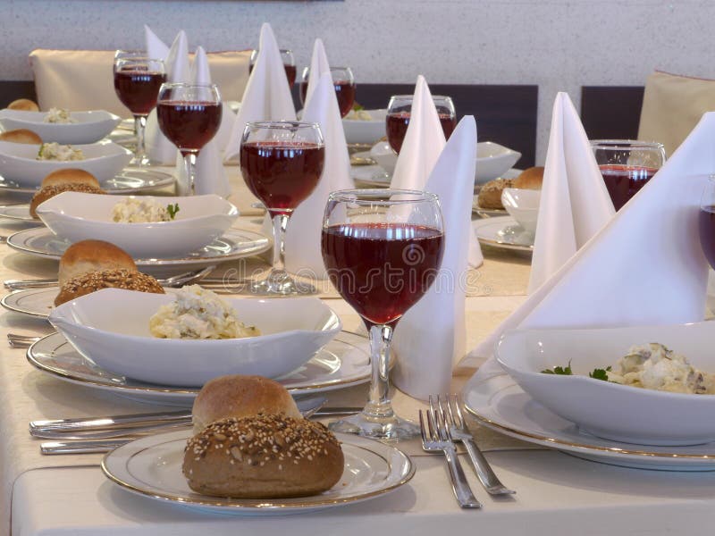 Served Table with Red Wine at Restaurant Stock Photo - Image of gourmet ...