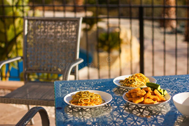 Served Table Set at Summer Terrace Stock Photo - Image of stylish ...