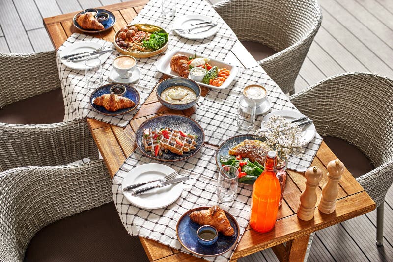 Served Table at Summer Terrace Cafe, Time for Breakfast or Lunch Stock ...