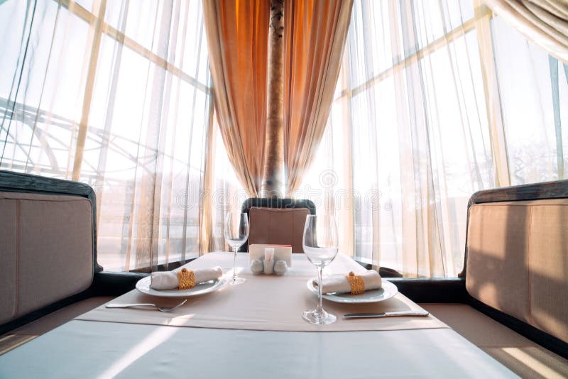 Served Table for Two Persons in a Trendy Restaurant. Stock Image ...