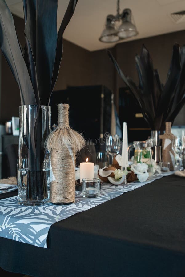 Served Tables for Wedding Banquet with Plates Restaurant. Decor from ...