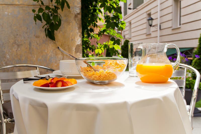Served Vegetarian Breakfast Table in the Courtyard Stock Photo - Image ...
