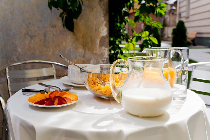 Served Vegetarian Breakfast Table in the Courtyard Stock Photo - Image ...