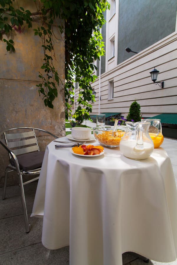 Served Vegetarian Breakfast Table in the Courtyard Stock Photo - Image ...