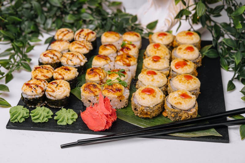 Served Warm Sushi with Ginger and Wasabi Stock Photo - Image of choice ...