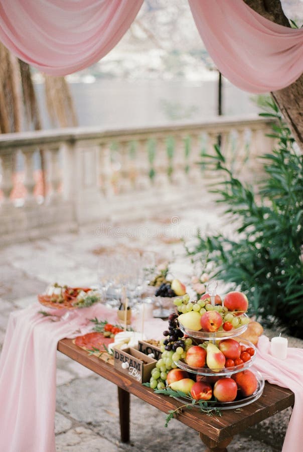 Served Wedding Table Stands Under a Tree Stock Image - Image of ...
