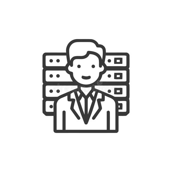 Smiling Businessman Icon with Server Racks: Data Center Administrator ...