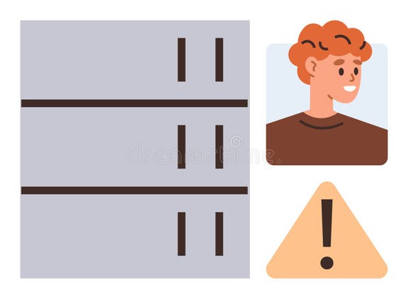 Server Alert Notification with a Young Male Operator and a Warning ...