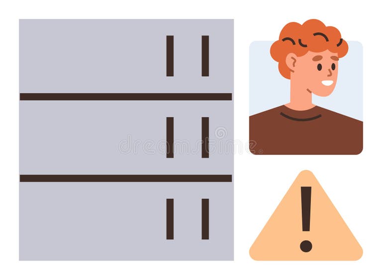 Server Alert Notification with a Young Male Operator and a Warning ...