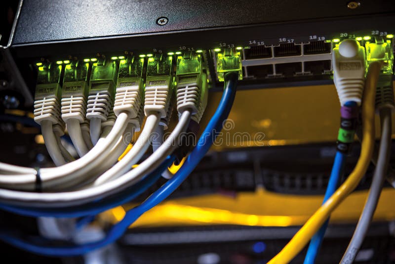 Closeup of Network Cables in Server Room Stock Image - Image of ...