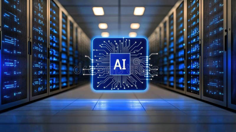 Server with Blue Light Indicator and Identification Code on Top in a ...